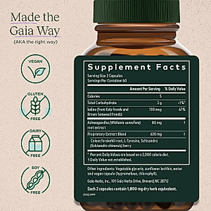 Gaia Herbs Thyroid Support - Made with Ashwagandha, Kelp, Brown Seaweed, and Schisandra to Support Healthy Metabolic Balance and Overall Well-being - 120 Vegan Liquid Phyto-Capsules (40-Day Supply)