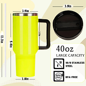 HIZEE Insulated 40oz Sublimation Tumbler with Handle&Straw &Lid - Cupholder Friendly Travel Mug - Insulated Stainless Steel Double Wall Spill Proof Water Bottle - Gifts for Women Men Him Her （yellow ）