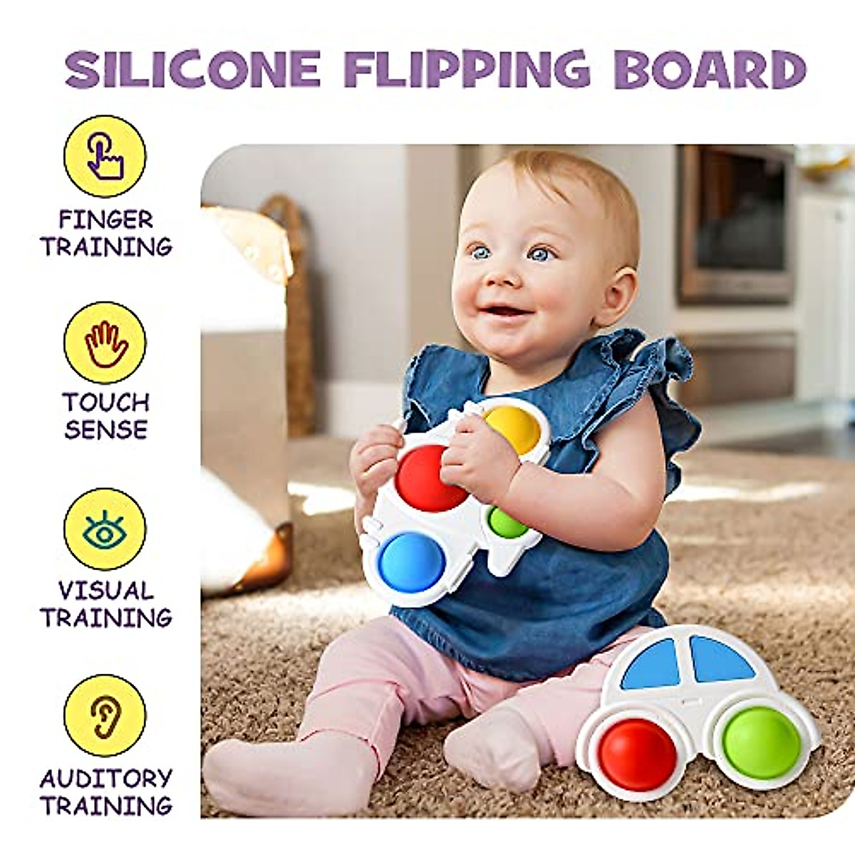 Maydolly Baby Toy for Toddler Kids Ages 6 Months and Up, Kids Sensory Toys Silicone Flipping Board Early Educational Toddler Baby Toy