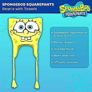 Concept One SpongeBob Squarepants Beanie Hat, Peruvian Knit Acrylic Beanie Cap with Tassels, Yellow, One Size