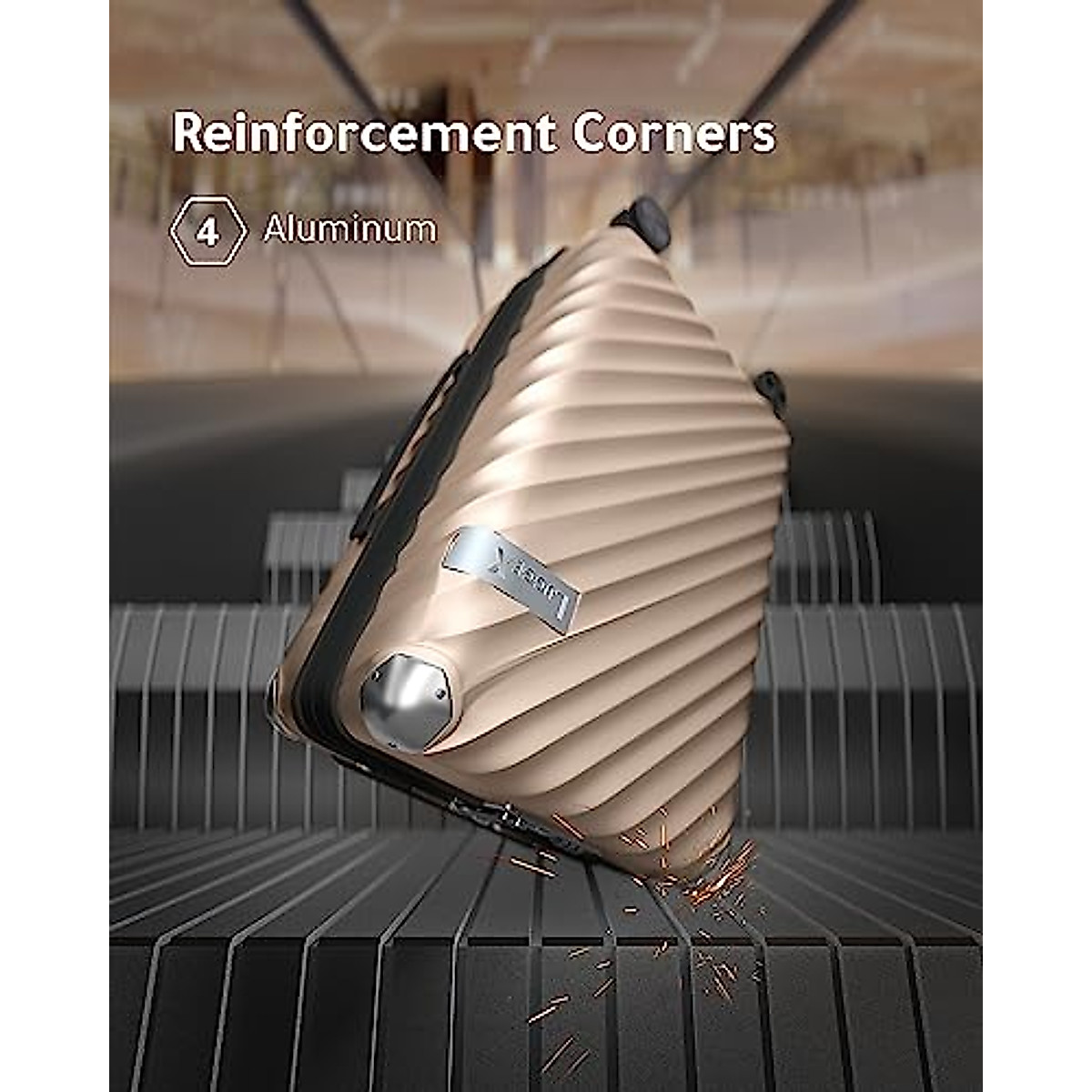 LUGGEX Champagne Carry On Luggage 22x14x9 - Polycarbonate Expandable Hard Shell Suitcase with Spinner Wheels