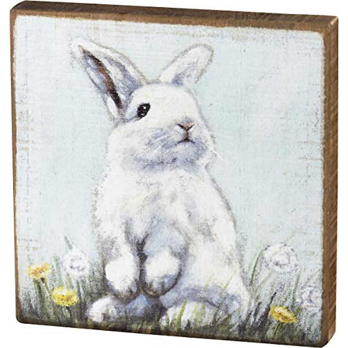 Primitives by Kathy Home Décor Sign With a Bunny in Dandelions: perfect for home, office, housewarming, gift,6" x 6" x 1"