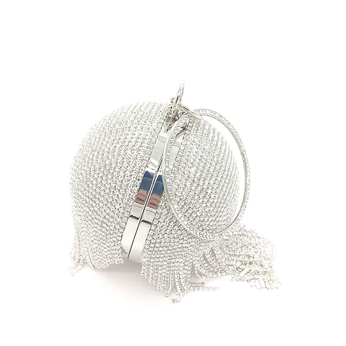 UMREN Women Round Ball Crystal Evening Clutch Purse Tassel Wedding Party Hand Bags Silver