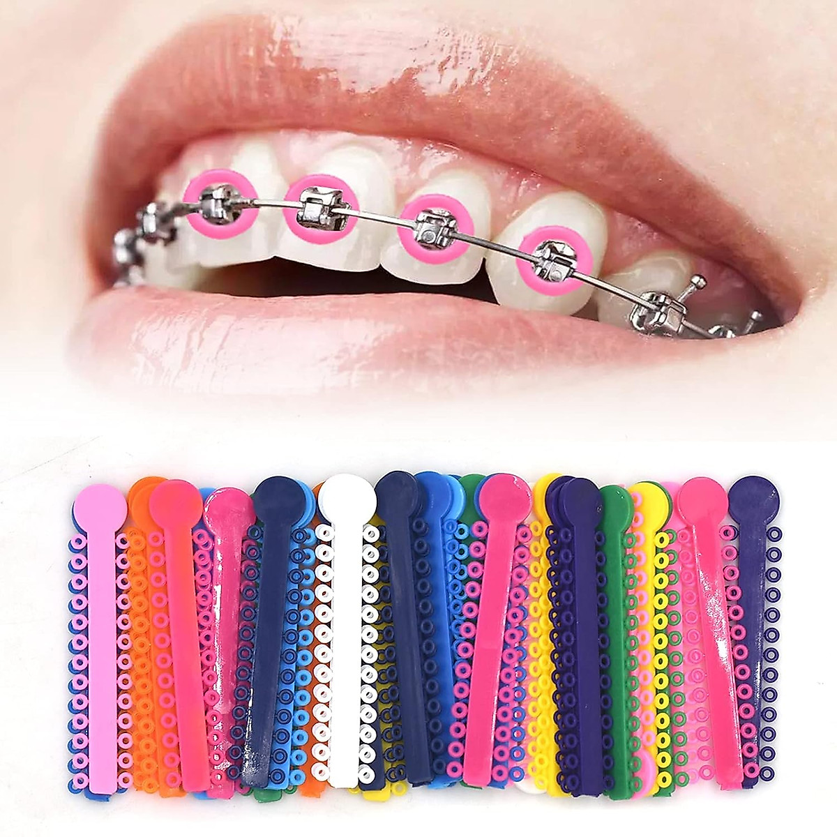 Dental Orthodontic Ligature Ties and Orthodontic Ligature Gun Dispenser, Teeth Orthodontic Ligature Ring Rubber Bands (Multi-color) 1040pcs (Ligature Gun and Ligature Ties)