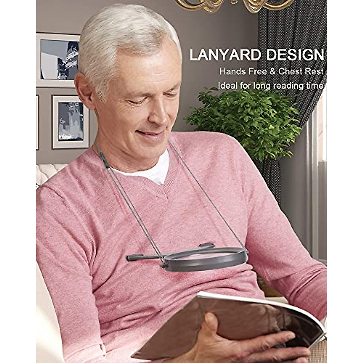EasyLifeCare Hands Free Chest Rest LED Magnifier - Neck Wear Visual Aid Illuminated Magnifying Glass for Low Vision & Visually Impaired Seniors - Portable - Gifts for Mom, Dad, Grandmother, Women, Men