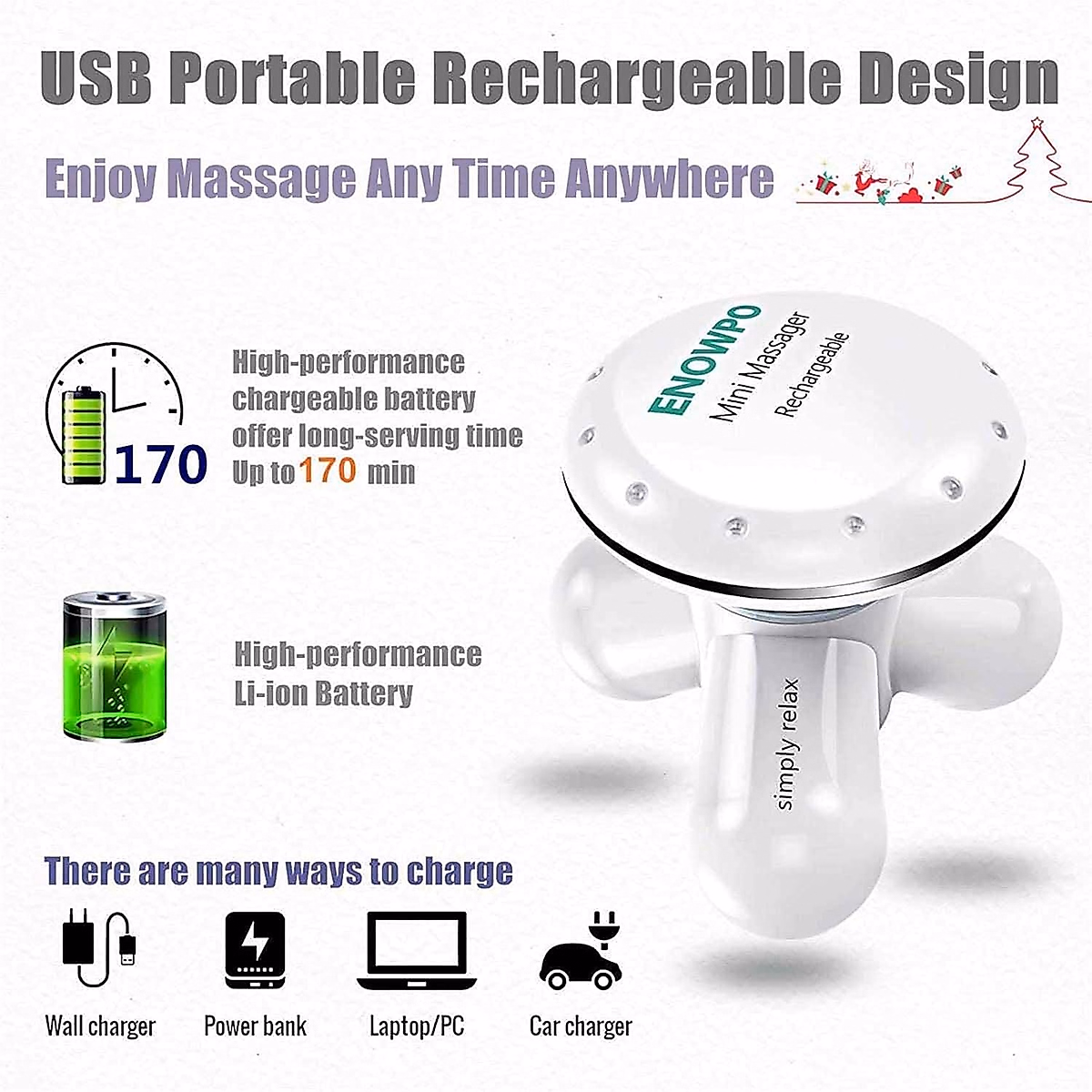 Handheld Mini Massager Hand Held Rechargeable Electric Full Body Personal Massager Deep Tissue Percussion Muscle Pain Relief for Neck, Back, Shoulder, Hand Massage Tools Cordless Massagers Vibrating