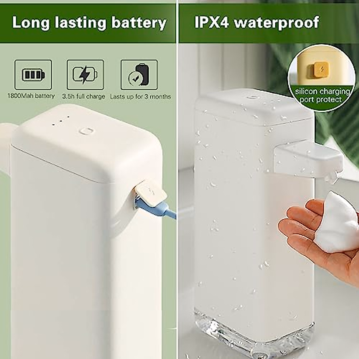 QANYI Automatic Foaming Soap Dispenser, USB Rechargeable Auto Sensor 3 Gear Foam Adjustable, 13.5oz/400ML PETG+ABS Wall Mount Soap Dispenser, Touchless Hand & Dish Soap Pump for Bathroom, Kitchen