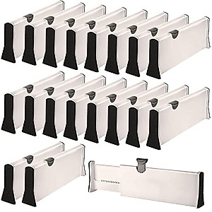 20 Pack Adjustable Drawer Divider Organizers 4'' High Expandable 11-17'' Dresser Drawer Separators Plastic Drawer Organizers Drawer Dividers for Clothes Organization Office Bedroom Bathroom (Beige)