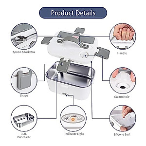 NZN Electric Lunch Box Food Heater,1.8L Portable Car Food Warmer Heating Lunch Box, Heated Lunch Boxes for Adults/Car/Truck/Home/Work, 12V 24V 110V 80W (White & Gray)