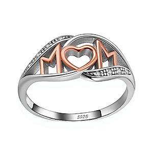 Ginger Lyne Collection Mom Heart Ring for Women Two-toned White and Rose Gold Over Sterling Silver | Mothers Day Gift Idea | Gifts for Mom