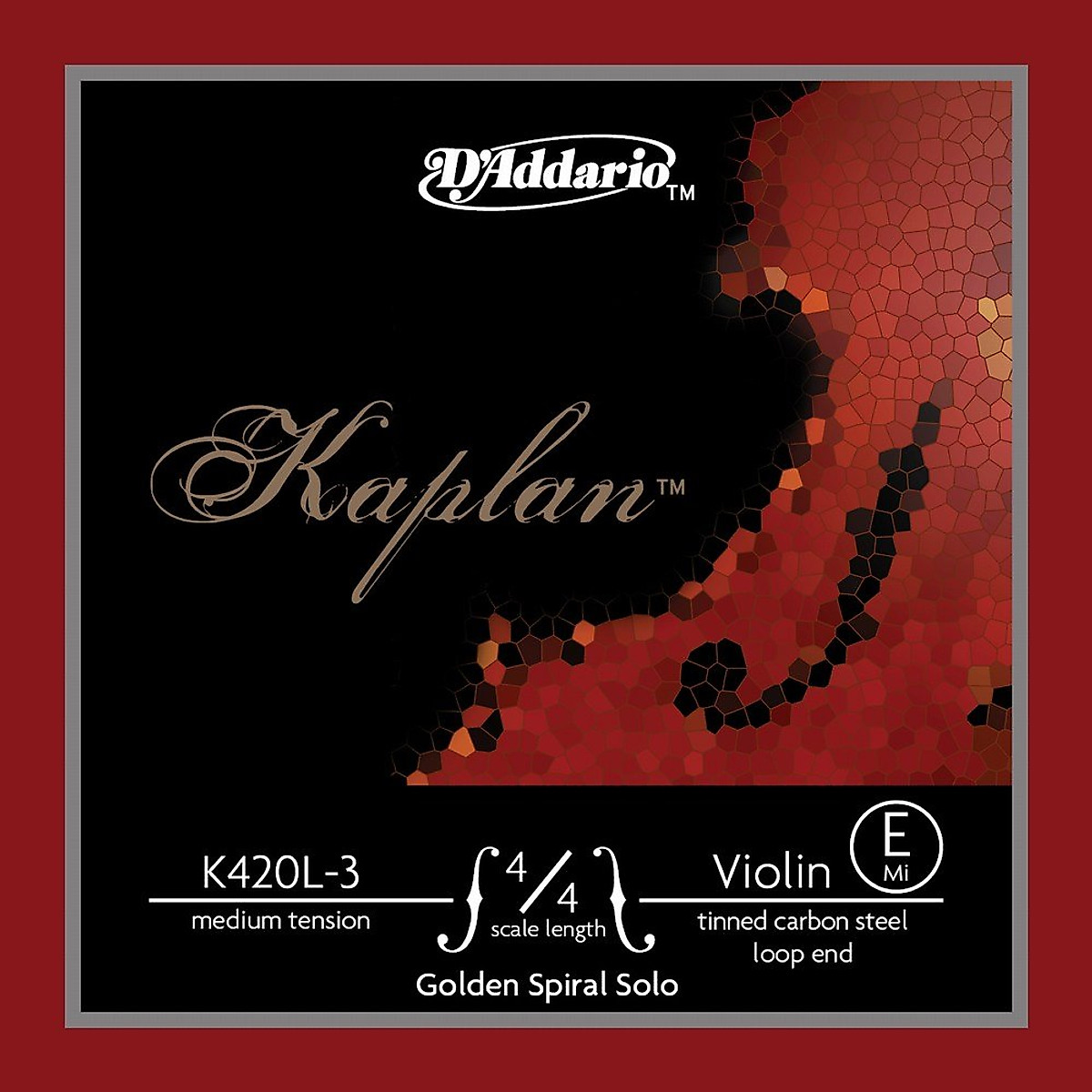 D'Addario Kaplan Golden Spiral Solo Violin String - Single E String - K420L-3 - Violin Strings - 4/4 Scale, Medium Tension, Loop End