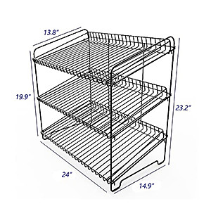 FixtureDisplays® 24" Wide X 14.9" Deep X 23.2" Tall 3-Open-Shelf Wire Rack for Countertop Chips Snack Book Display Organizer Concession Theatre Kitchen Pantry Stand Black 19396NEW
