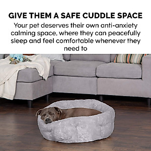 Furhaven 23" Round Self-Warming Pet Bed for Indoor Cats & Medium/Small Dogs, 100% Washable, For Pets Up to 45 lbs - Hi Lo Plush Luxe Faux Fur Cuddler - Gray, Medium