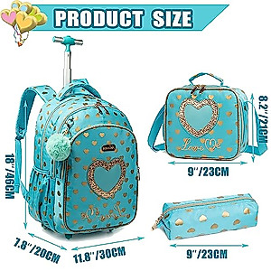 Oruiji Rolling Backpack for Girls Backpack with Wheels for Elementary Primary School Student Rolling Backpack with Lunch Bag Set