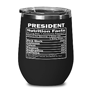 ODDITEES Funny President Wine Glass President Nutrition Facts 12oz Stainless Steel Black