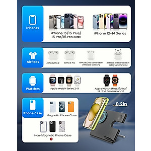 3 in 1 Wireless Charger Stand for Magsafe: 𝟮𝟬𝟮𝟰 𝗡𝗲𝘄 Charging Station for iPhone 15/14/13/12 Series - Magnetic Phone Pad for Apple Watch Ultra 2/Series 9/8/7/6/5/4/3/2/SE, AirPods Pro 3rd/2nd