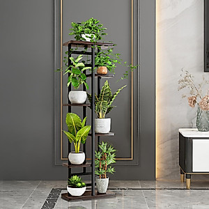 6 Tier 7 Potted Wood Tall Plant Stand Metal Rack Indoor, YOCOMEY Multiple Flower Pot Holder Shelves Corner Rack, Planter Shelf Display Rack Storage Organizer for Patio Living Room Balcony