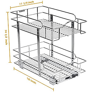 Tiger Pull Out Drawer Organizer, Double Tier Shelves 12" W x 18" D x 16"H, Great for Vanities Under Sink, Perfect for 15" Wide Cabinet Or More