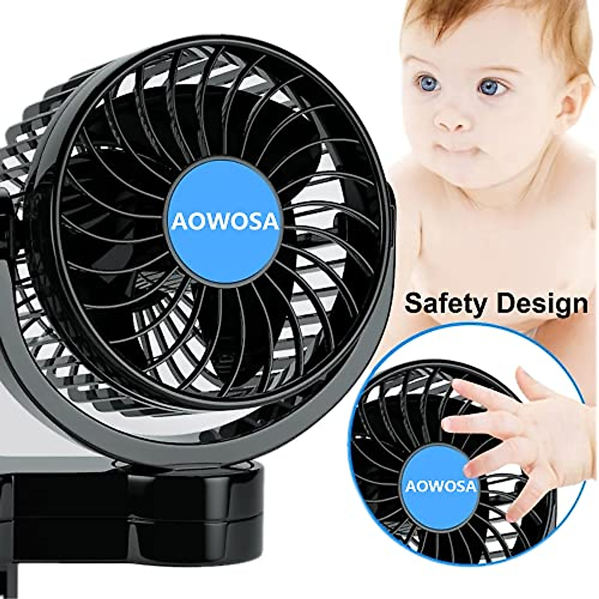 Car Fan 12V Automobile Cooling Fan for Backseat, Portable Cigarette Lighter Plug Car Seat Fan 360 Degree Dual Head Rotatable with Stepless Speed Regulation for SUV, RV, Van, Vehicles