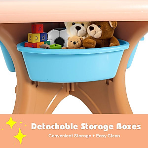 Costzon Kids Table and Chair Set, 3 Piece Activity Table w/Detachable Toy Storage Bin & 2 Chairs for Children Reading Art Craft, Strong Bearing Capacity, Lightweight, Toddler Table & Chair Set, Coffee
