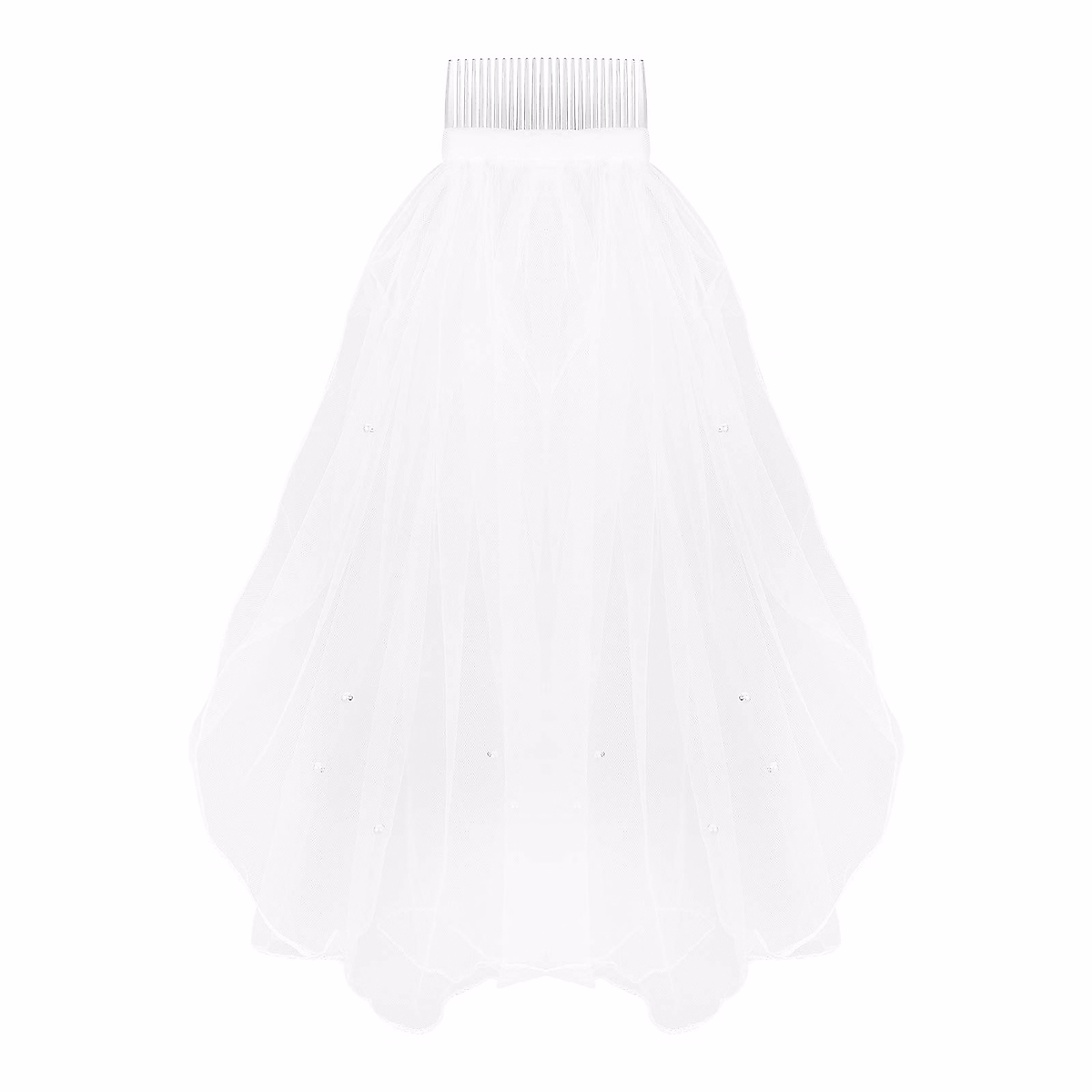 FRCOLOR Bridal Wedding Veil Women's Short Vails with Peals Tulle for Bachelorette Party 39cm/15” Single Tier Veil With Comb Wedding Party Bride Veil