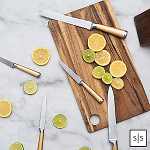 Gold Knife Set with Walnut Knife Block, 13-piece Kitchen Knives Stainless Steel Gold Knives Set, Full Tang, Knives Gold - Gold Kitchen Accessories