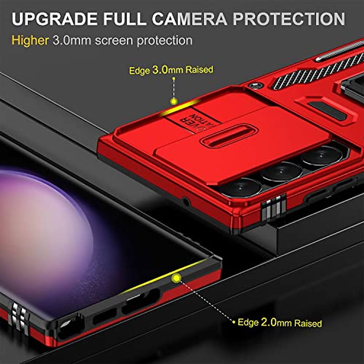 SEFING Phone Case S23 Ultra, for Galaxy S23 Ultra Phone Case with Stand, Slide Camera Cover, 360°Ring Magnetic Kickstand, Heavy Duty Shockproof Anti-Scratch Rugged Case for Samsung S23 Ultra (Red)