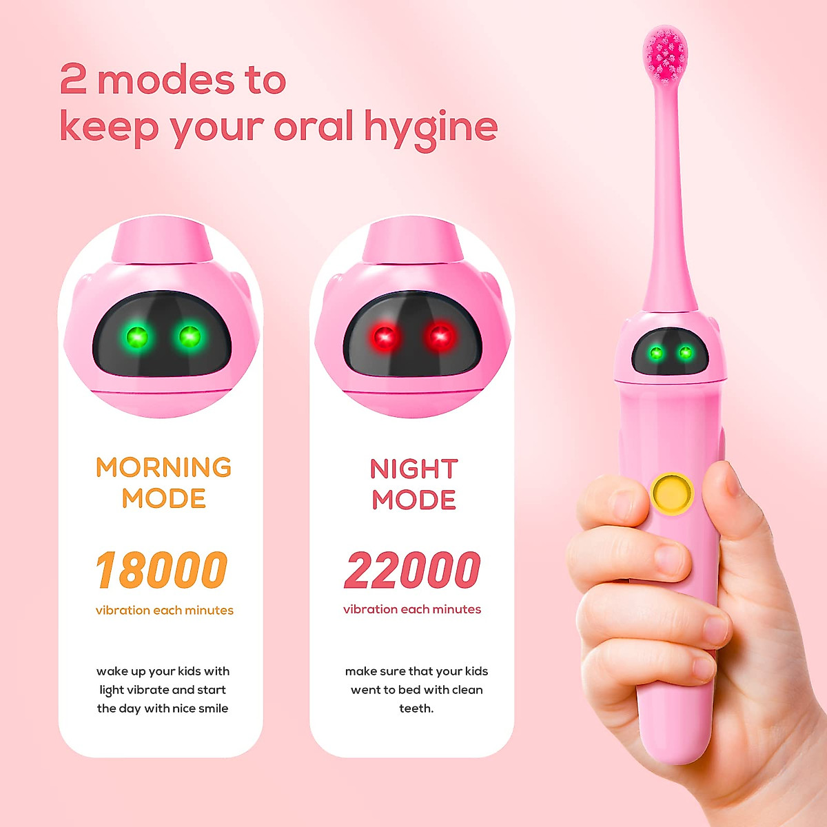 Elifloss Kids Electric Toothbrushes, 2 Modes with Memory, 2 Min Timer, Fun&Easy Clean, IPX7 Waterproof Rechargeable Kids Toothbrush for Age 3-12 with 3 Dupont Soft Bristles, Pink
