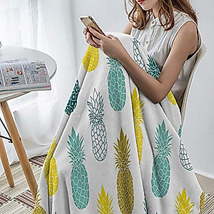Plush Fleece Throw Blanket | Fuzzy, Soft, Warm, Cozy, Reversible Blanket for Bed Couch Sofa Chair Travel- 39" x 49" Colorful Pineapple
