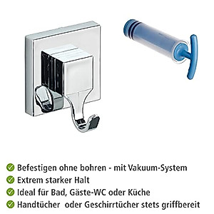 Wenko "Quadro" Wall Hooks with Vacuum-Loc, Silver, 2-Piece