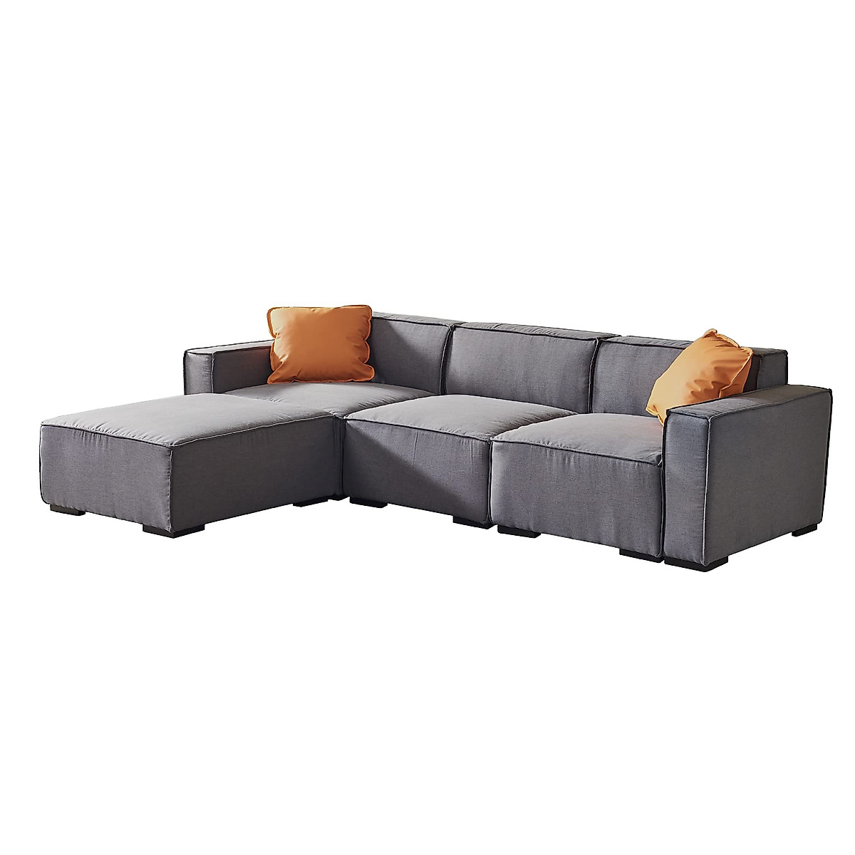 LCH Faux Leather Fabric Reversible 4 Seater Sectional Couch with Storage, Modular Sofa L Shape with Convertible Ottoman Chaise, Grey