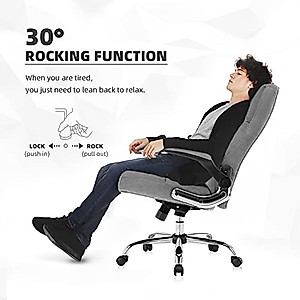 SEATZONE High Back Fabric Home Office Chair Comfotable Thick Padding Ergonomic Executive Computer Desk Chair with Flip-up Arms,Grey
