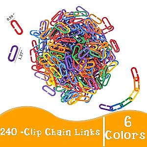 RAINBOW TOYFROG Chain Link Math Manipulatives - 240 C-Clip Chain Links & 20 Ice Cream Cards for Counting & Linking Math Games - Learning Resources for Kindergarten Sensory Bin