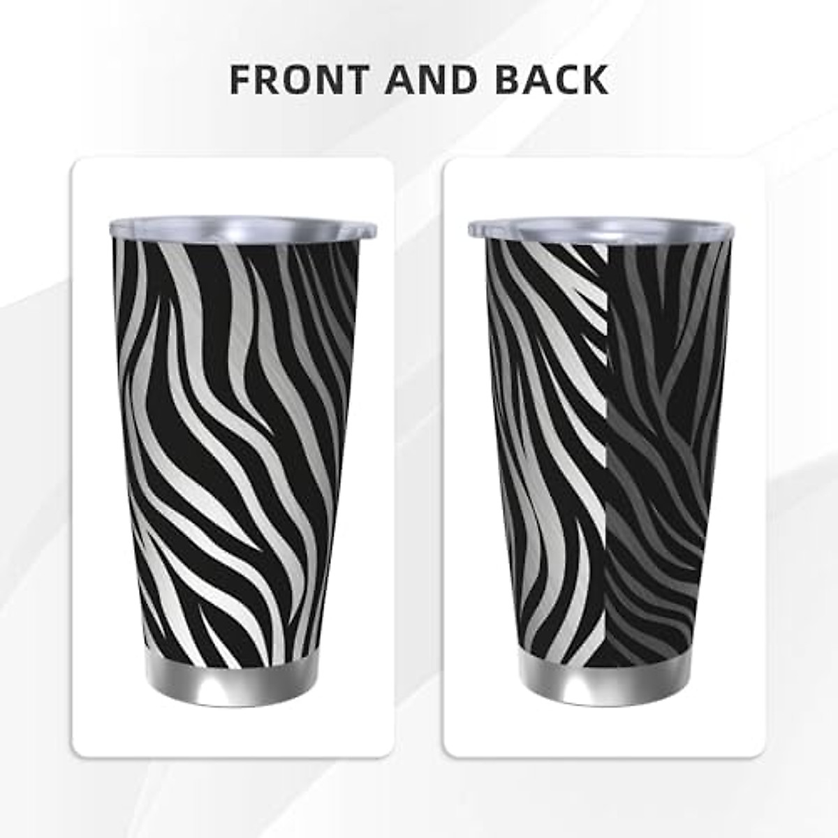 Zebra Print Tumbler with Lid and Straw 20oz Stainless Steel Car Cup for Hot and Cold Drinks, Double Wall Insulated Travel Coffee Mug Reusable Drink Thermos Cup Birthday Gifts