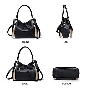 Gifts for Mom Leather Handbags for Women, Genuine Leather Lady Top-handle Totes Women's Fashion Crossbody Bags Womens Carryall Purses and Handbags (Black)
