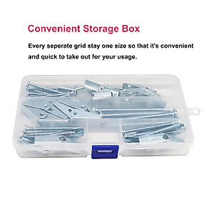 cSeao 22 Pieces Heavy Duty Drywall Ceiling TV Anchors Toggle Bolt Assortment Kit, 1/8" 1/4" 3/16" Spring Loaded Hollow Wall Inserted Bolt Wing Nuts