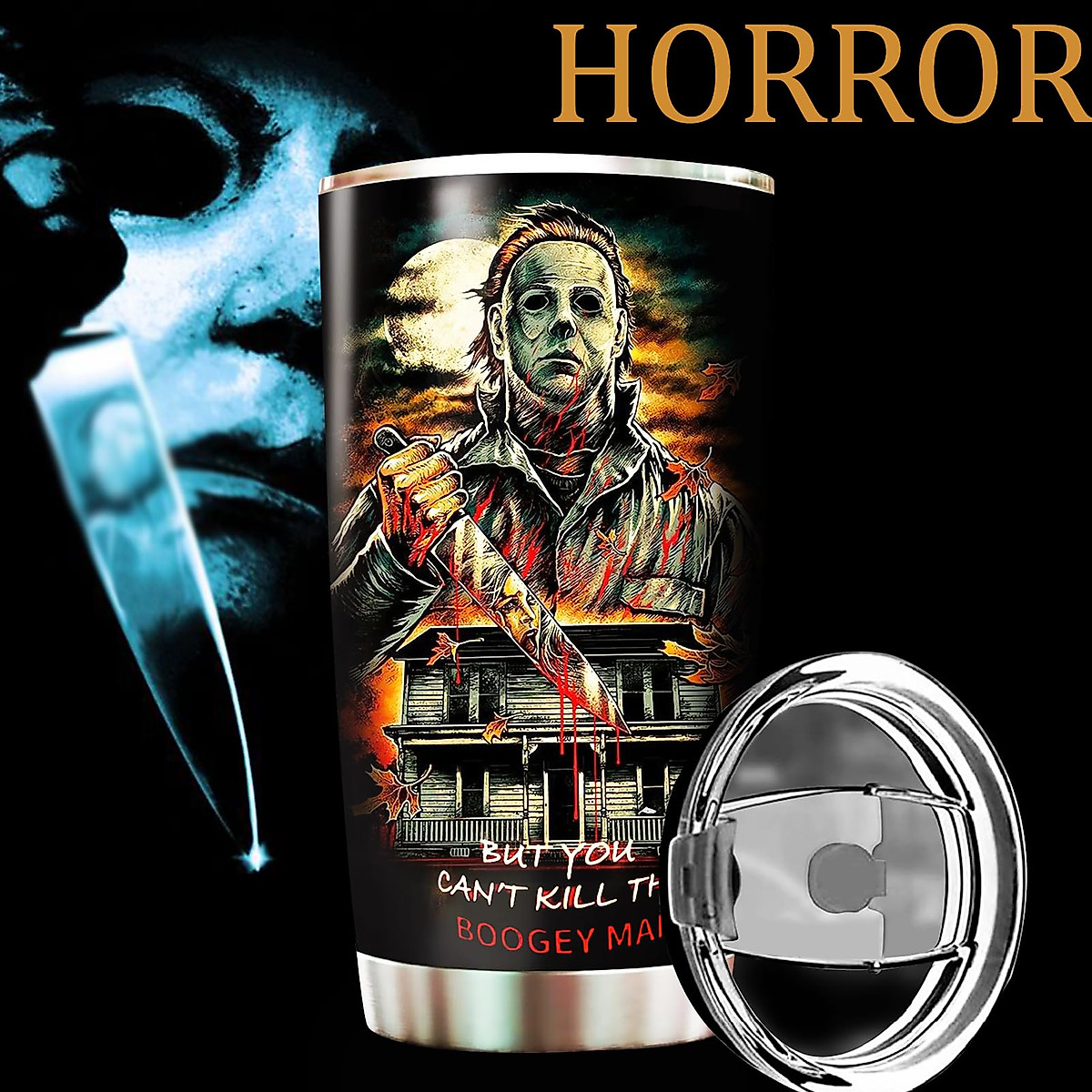 XWLAI Horror Tumbler with Lid and straw - Gift for Men, Women Who Love A Good Scare - Halloween Coffee Cup - Gifts for Friend on Birthday, Christmas - Halloween Decorations - Horror Tumbler 20 Oz