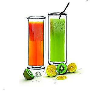 Sun's Tea Tropical Delight - Strong Double Wall Insulated Highball Tall Tom Collins Drinking Glasses for Bourbon or Whiskey or Rum Cocktail, Martini, Champagne, Beer, Mojito, Jiuce - Set of 2 (14 oz)