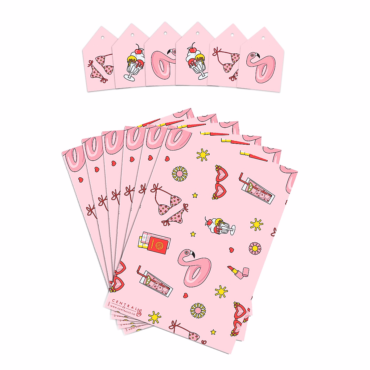 CENTRAL 23 Summer Wrapping Paper For Women - 6 Pink Wrapping Paper Sheets - For Birthday, Christmas, Bridal Shower - Comes With Fun Stickers