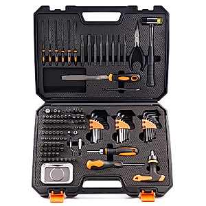 KNINE OUTDOORS Screwdriver Set Repair Kit Maintenance Tools with File Set, Hex Key Set, Ergonomical Designed T-BAR Ratcheting Wrench Rubber Mallet Bits Wrenches Adapters Pin Punches, 138 Set