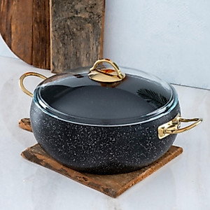 Acar Nostalgia Black Deep Pot, Nonstick Pasta Pot/Stockpot/Stock Pot with Glass Lid, Pots and Pans, Dishwasher Safe Black, Stainless Stylish Handles. Four Different Size Nonstick Pot (24 cm)