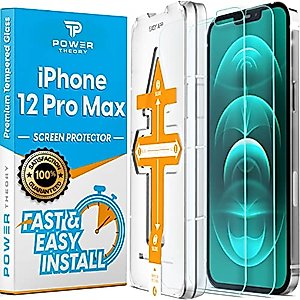 Power Theory Designed for iPhone 12 Pro Max Screen Protector Tempered Glass [9H Hardness], Easy Install Kit, 99% HD Bubble Free Clear, Case Friendly, Anti-Scratch, 2 Pack