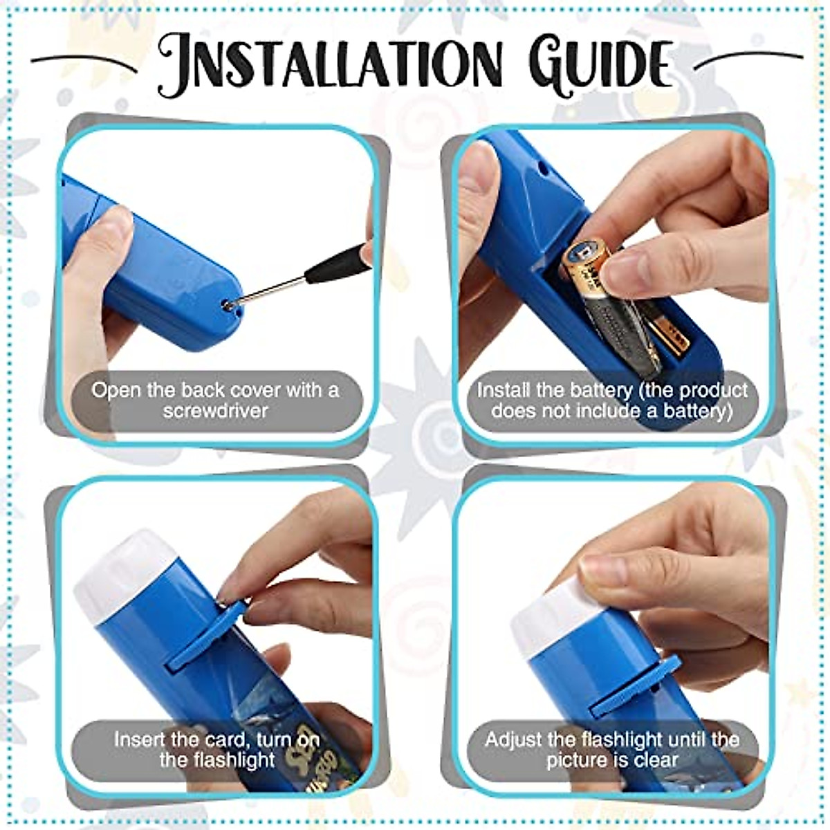 4 Pcs Slide Projector Torch Projection Light Projector Toy Flashlight Educational Learning Bedtime Night Light for Kids Dinosaur Space Ocean Nature Animal (176 Images, 22 Themes)