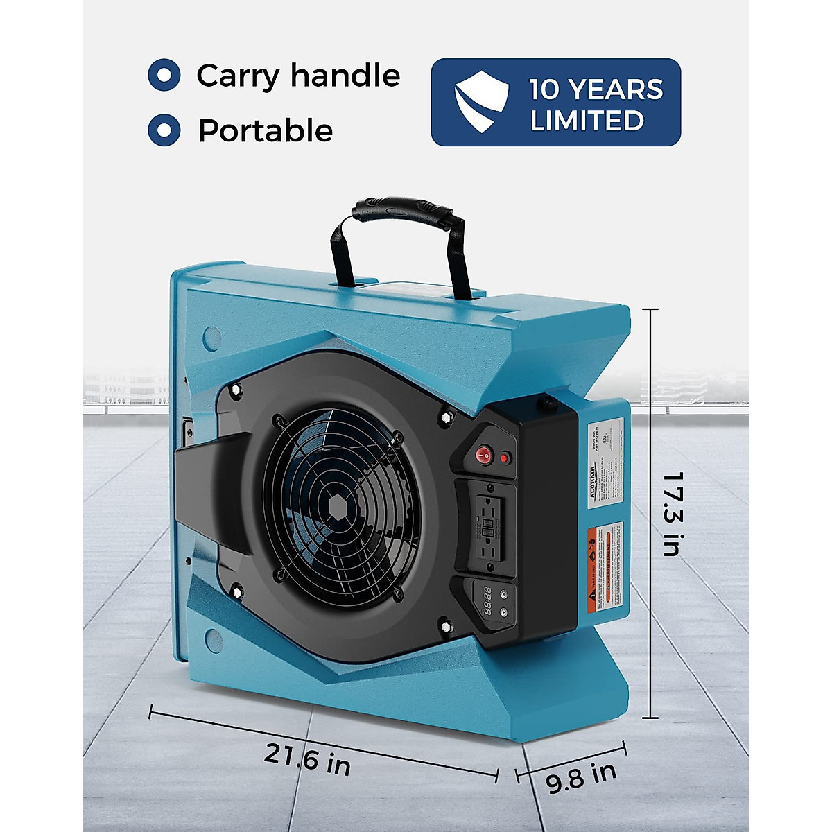 ALORAIR Zeus 900 Air Mover Commercial Blower for Carpets, Walls, Plumbing Use, Variable Speed Floor Blower Fan, 950 CFM with 1.8 Amps, Circuit Breaker Protection,on-Board Duplex GFCI, Blue