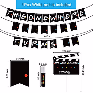 The One Where Turns Banner Birthday Banner Backdrop & Cake Topper for Birthday Gift Party Supplies Birthday Party Decoration Kit Fans Kids Party Decorations