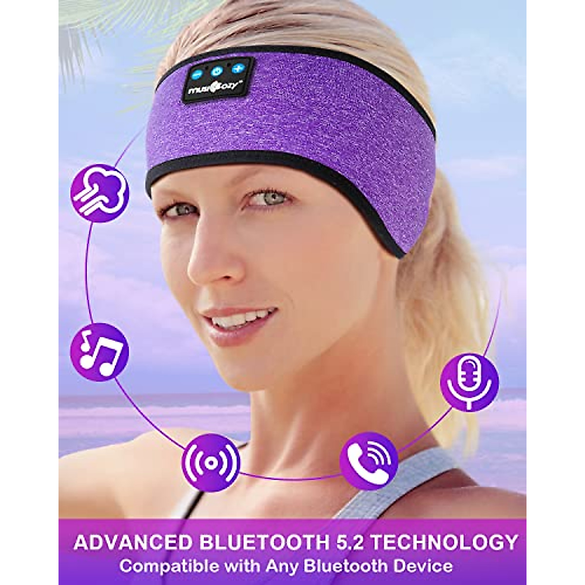 MUSICOZY Sleep Headphones Wireless Bluetooth Headband, Music Sports Sleeping Headband Headphones for Workout, Jogging, Yoga