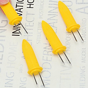 Elcoho 25 Pack 3.35 Inch Large Corn Holders Stainless Steel Corn on the Cob Skewers Holders with Storage Box