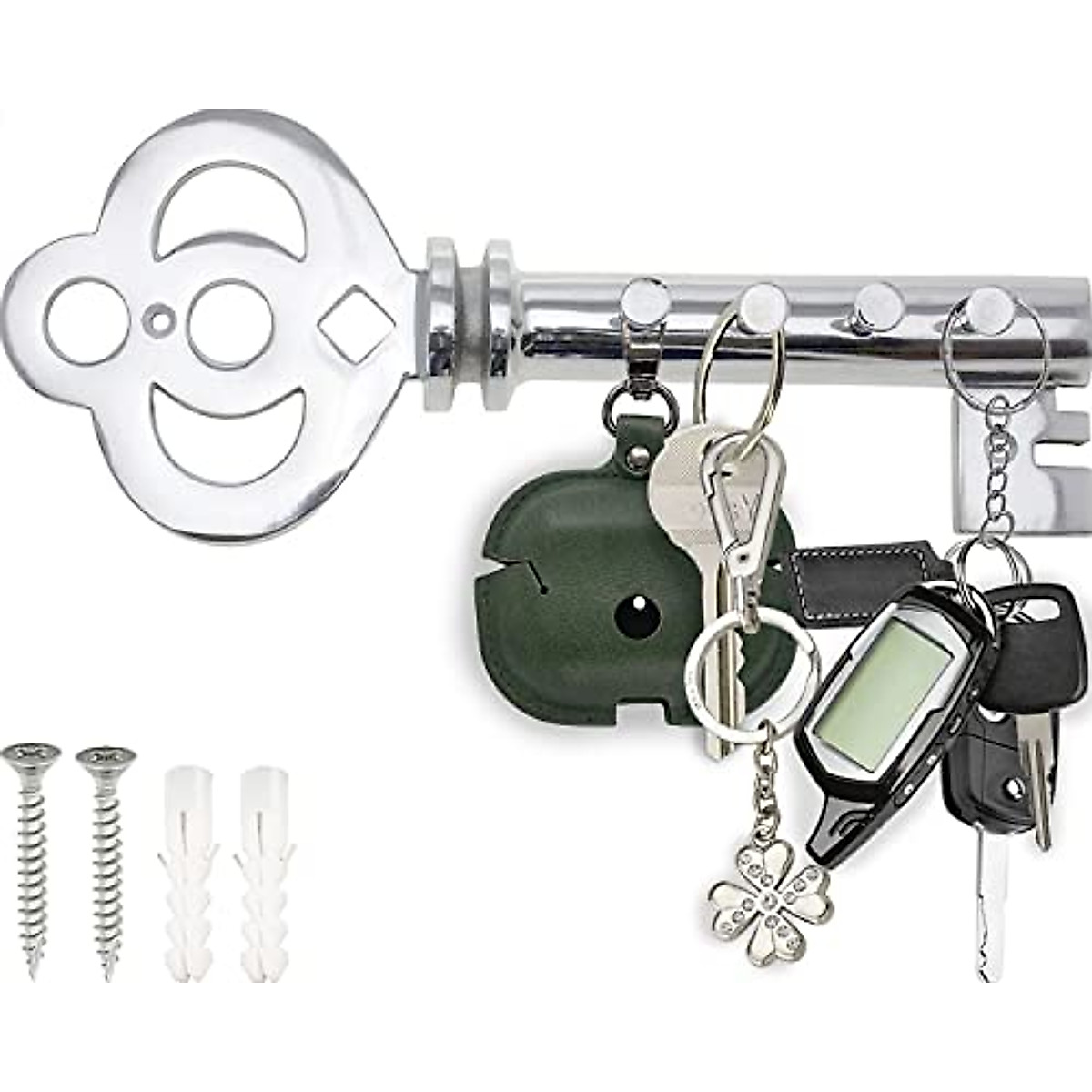 Comfify Decorative Wall Mounted Key Holder - Multiple Key Hooks Rack for Entryway - Hand Cast Aluminum Key Shaped - Modern Theme - Polished Finish - with Screws and Anchors