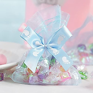 AIMUDI Baby Shower Ribbon Twist Tie Bows 2.5" Premade Blue Bows for Baby Shower Decorations for Boy Pre-Tied Baby Blue Bows for Treat Bags Ribbon for Gender Reveal Bows for Gift Wrapping - 50 Counts