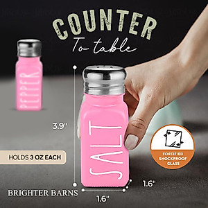 Pink Salt and Pepper Shakers Set by Brighter Barns - Pink Kitchen Accessories - Cute Glass Shakers - Pink Kitchen Decor - Pink Decor for Home Restaurants Wedding & Stainless Steel Lid (Pink)
